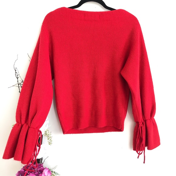 Snidel | Sweaters | Snidel Red Knit Sweater Bell Sleeve Top | Poshmark